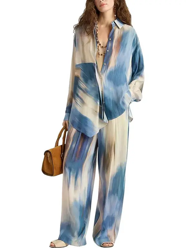 Momoni Aliento Double-pleat Printed Palazzo Pants - Blue