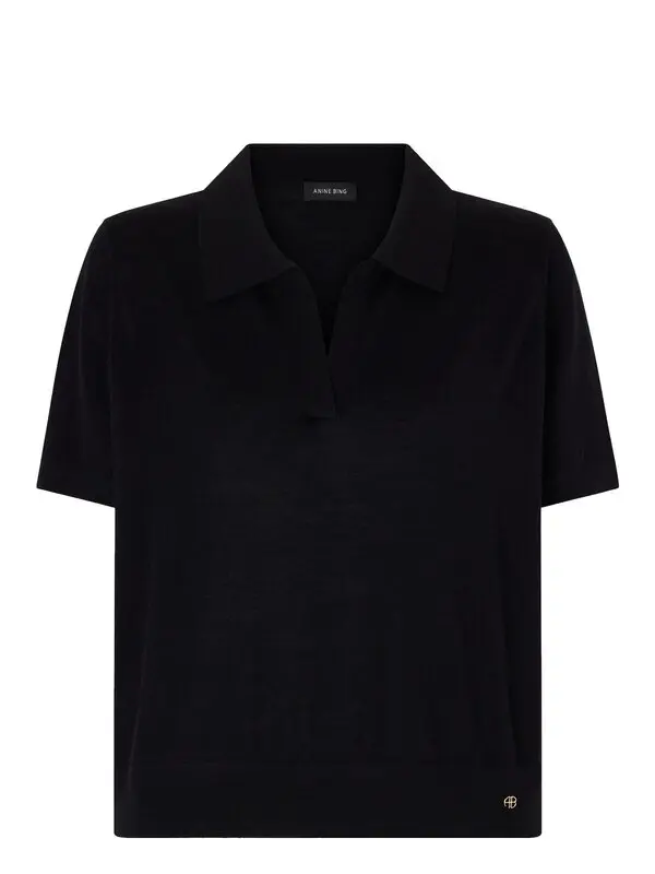 ANINE BING Merino Wool & Cashmere-blend Polo Shirt - Black