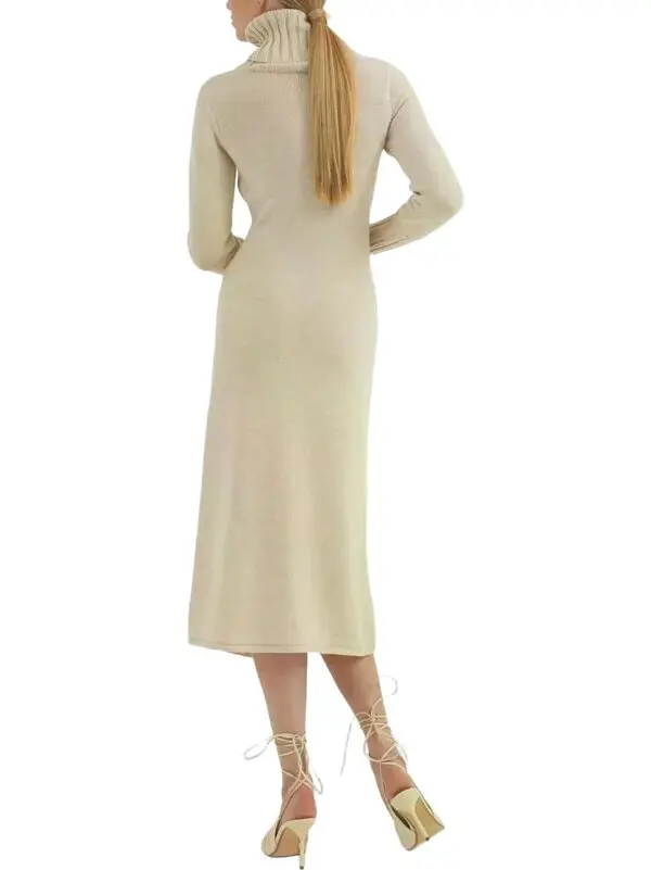 VIOLANTE NESSI Cecile Turtleneck Front-slit Midi Dress - Neutrals
