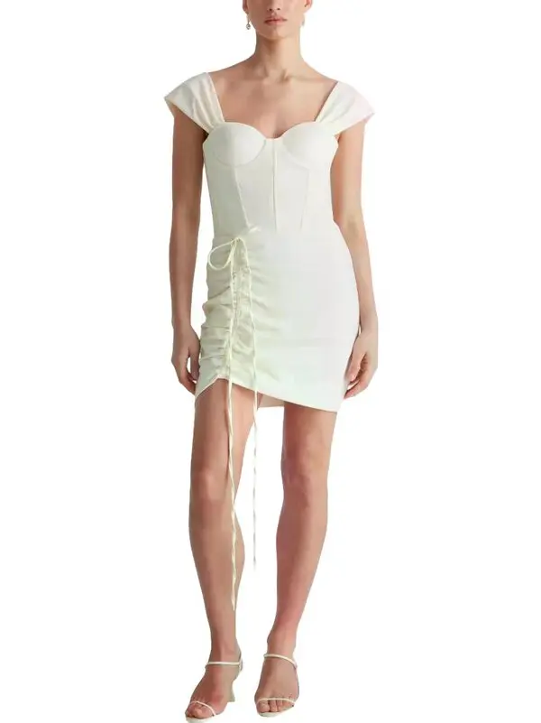 VIOLANTE NESSI Ivory Off-the-shoulder Mini Dress With Drawstring Detail - Neutrals