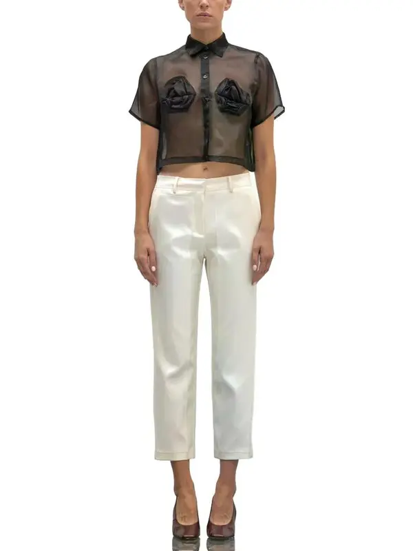 VIOLANTE NESSI Lea Embroidered Cropped Shirt - Black