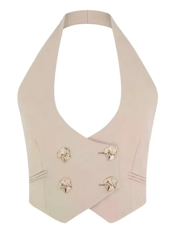 VIOLANTE NESSI The Deledda Halterneck Gold-buttons Crop Top - Neutrals