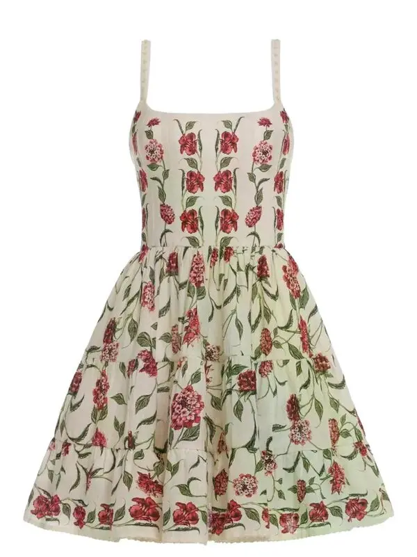 Agua Bendita Floral Print Strappy Mini Dress - Neutrals