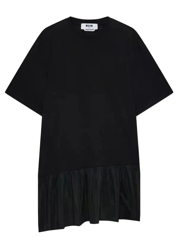 MSGM Short Sleeve Crew Neck Mini Dress With Ruffled Hem - Black