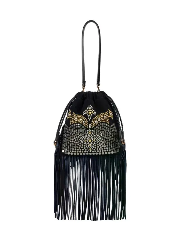 Etro Small Kalispera Bucket Bag With Studs And Fringes - Blue