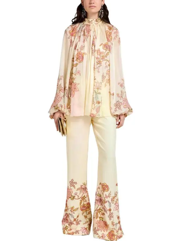 Hemant & Nandita Riah Floral Print Flared-leg Trousers - Neutrals