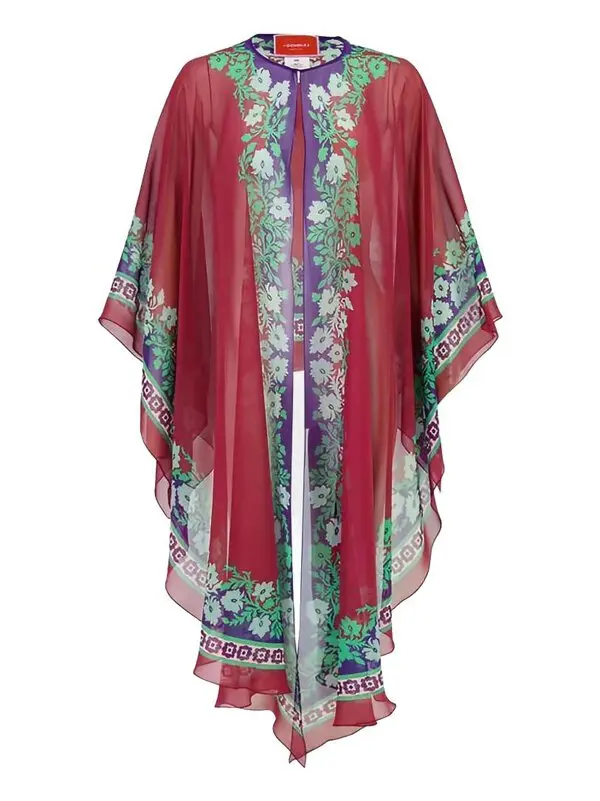 La DoubleJ Maria Floral Print Cape - Red