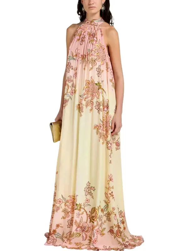 Hemant & Nandita Floral-print Halterneck Maxi Dress - Neutrals