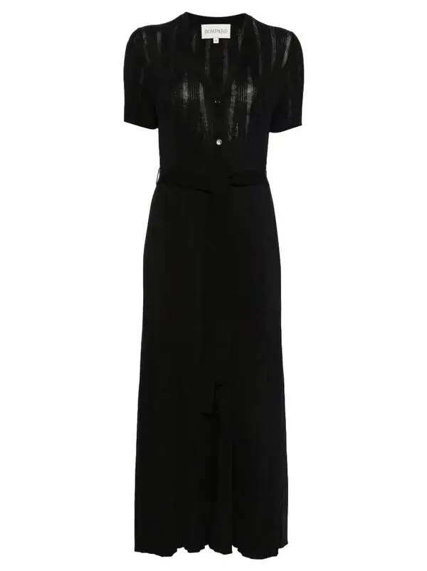 Eric Bompard Ribbed V-neck Midi Dress - Black
