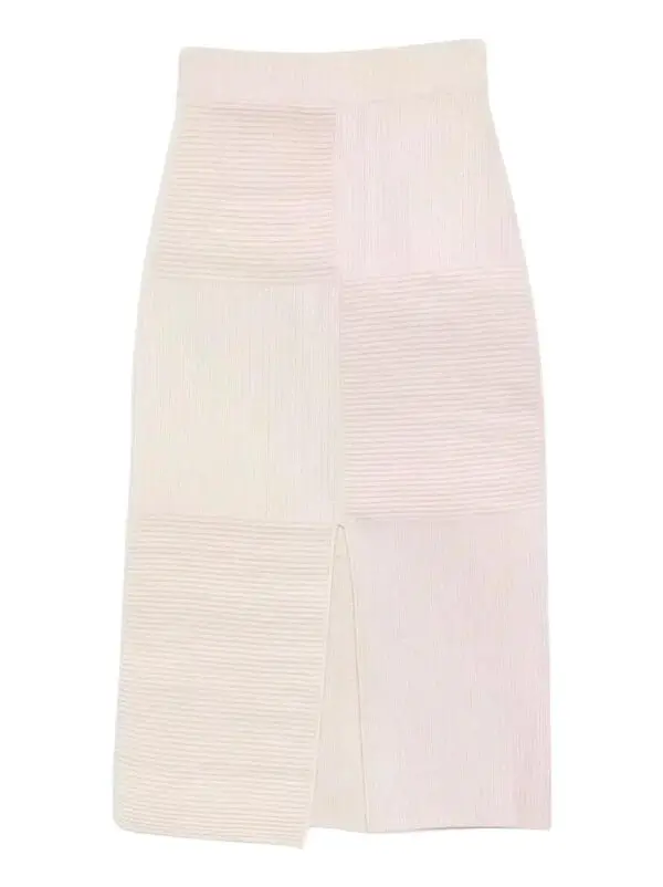 Eric Bompard Ribbed Midi Skirt With Front Slit - Neutrals