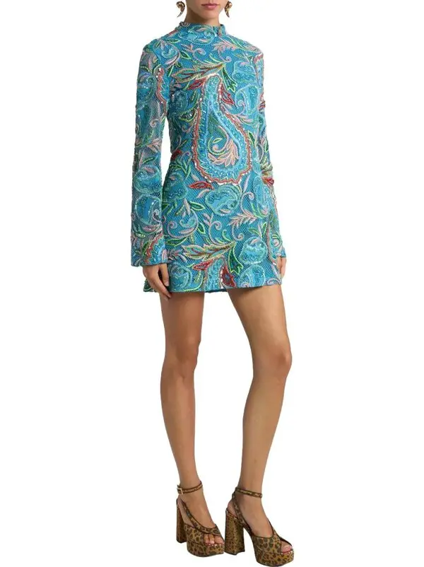 Etro Crochet-effect Mini Dress With Sequin Embroidery - Blue