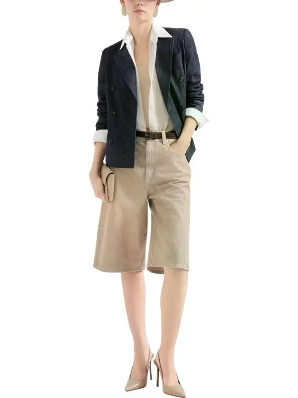 Brunello Cucinelli Cotton Denim-effect Twill Blazer With Monili - Blue