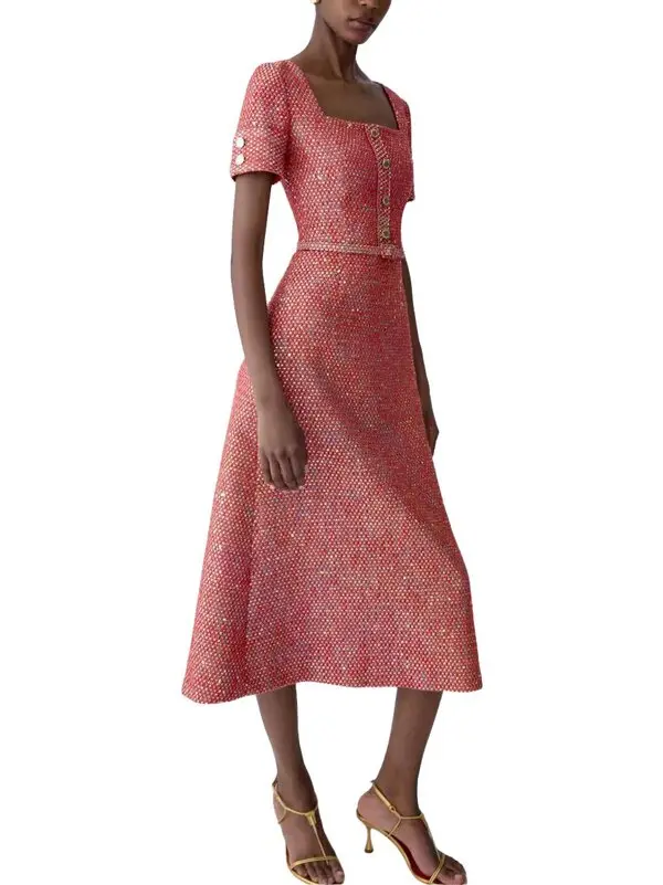 Carolina Herrera Lurex Tweed A-line Midi Dress - Red