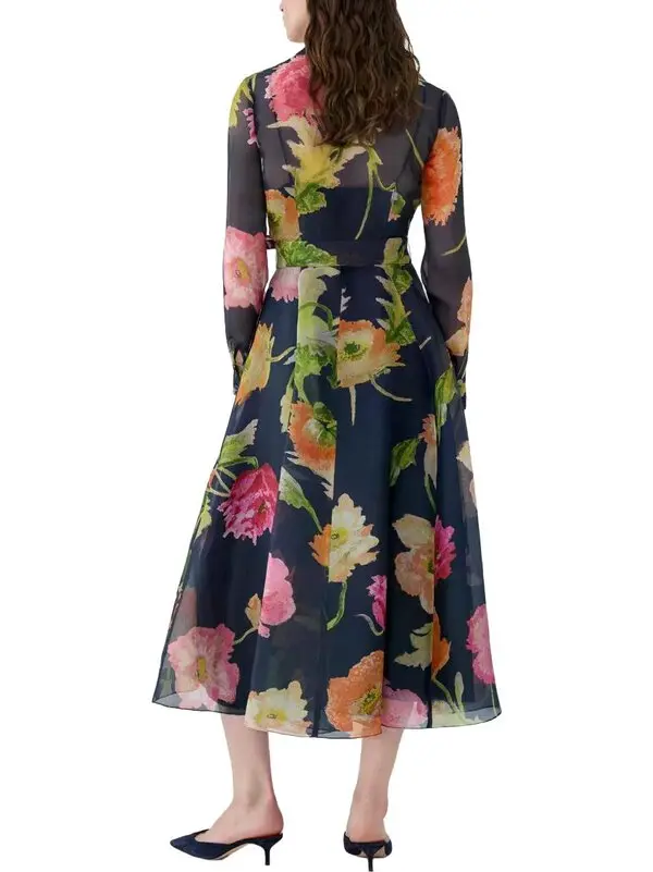Carolina Herrera Floral Belted Midi Dress - Blue