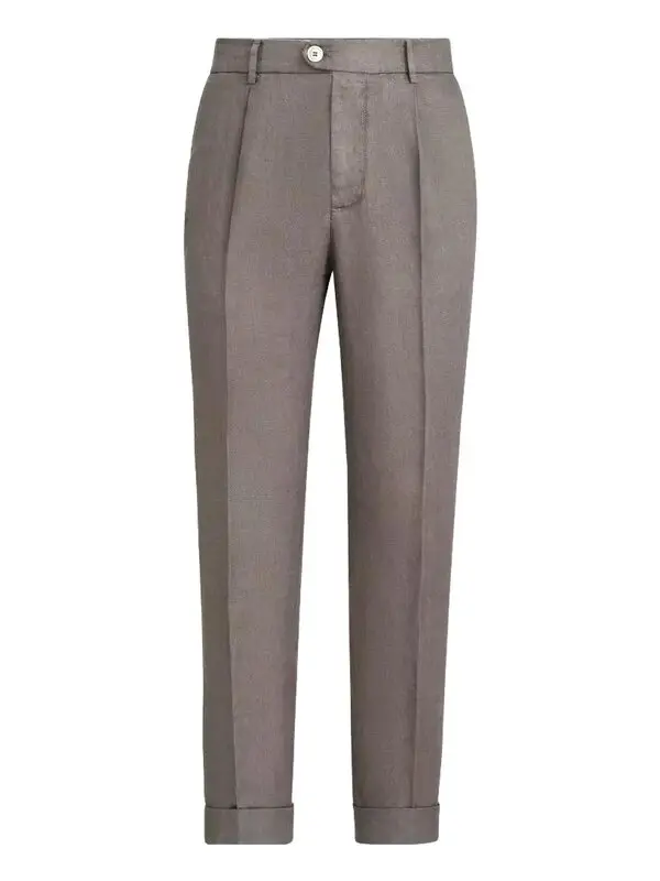Brunello Cucinelli Garment-dyed Trousers In Linen Gabardine With Pleat - Brown