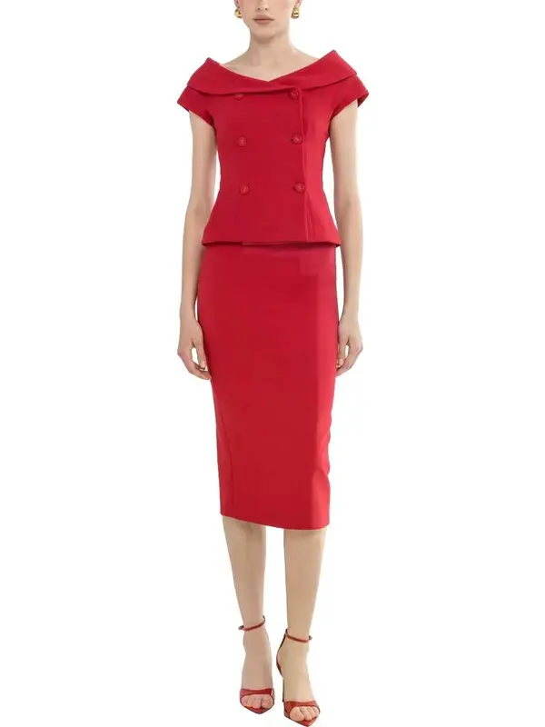 NISSA High-waisted Pencil Skirt With Rear Slit - Red