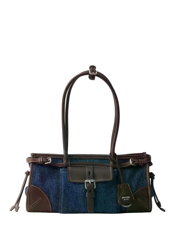 Prada Bonnie Medium Denim And Leather Handbag - Blue