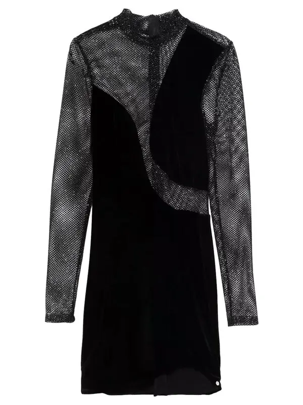 NISSA Glitter Detail Velvet Mini Dress - Black