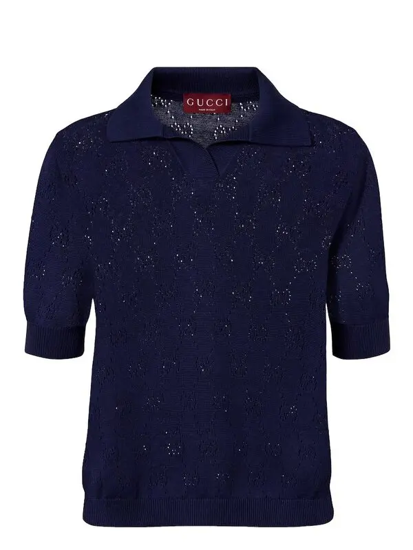 Gucci Gg Pointelle Silk And Cotton Polo Shirt - Blue