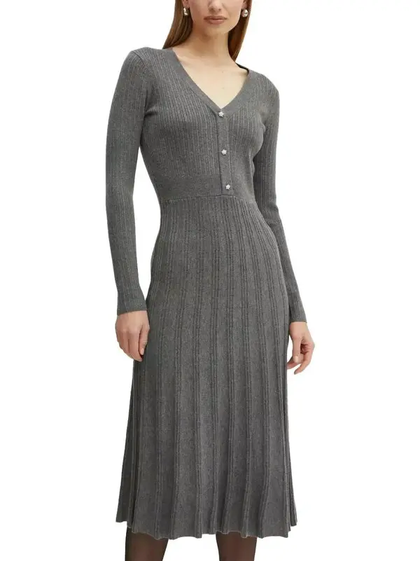 MORGAN V-neck Button Midi Dress - Grey