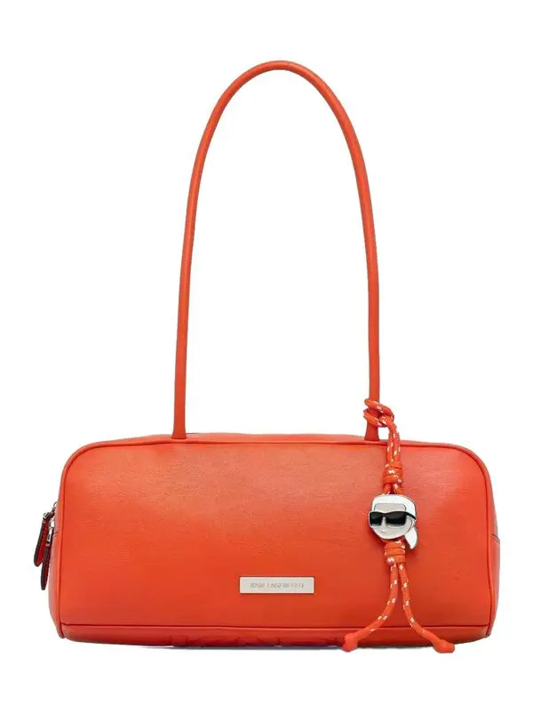 Karl Lagerfeld Logo Plaque Charm Pendant Shoulder Bag - Orange
