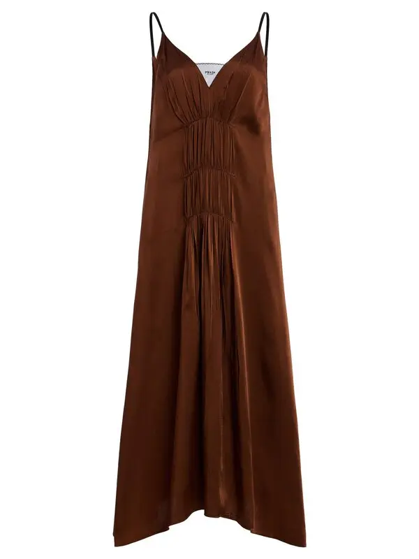 Prada Crepe-satin Midi Dress - Brown