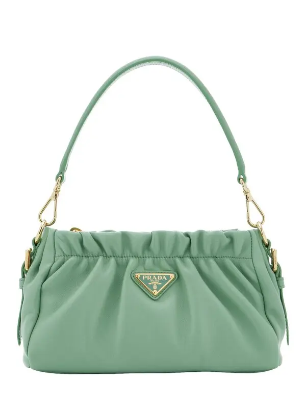Prada Calfskin Ruched Top Handle Bag - Blue