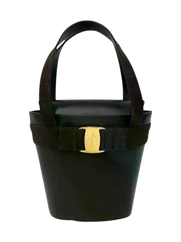 FERRAGAMO Leather Vara Bow Top Handle Bucket Bag - Brown