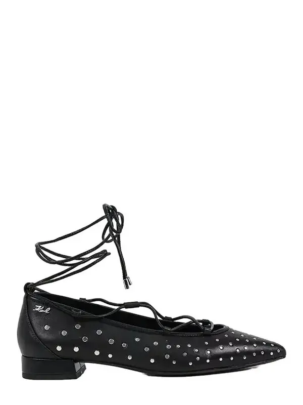 Karl Lagerfeld Studded Lace-up Ballet Flats - Black