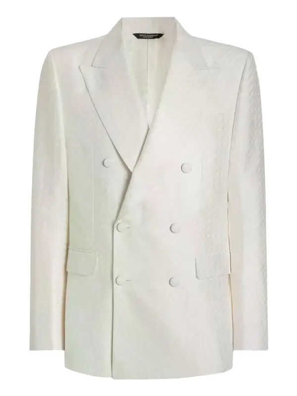 Dolce & Gabbana Double-breasted Sicilia Light Jacquard Jacket With Micro Pattern - White