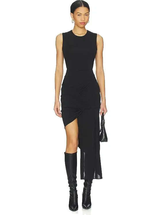 Helmut Lang Asymmetrical Ruched Midi Dress - Black