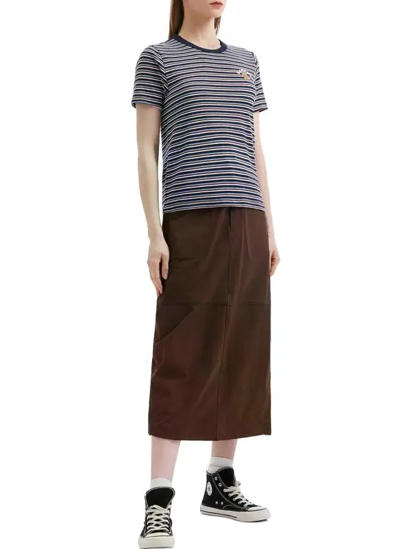 CHOCOOLATE Striped Graphic Detail Cotton T-shirt - Blue
