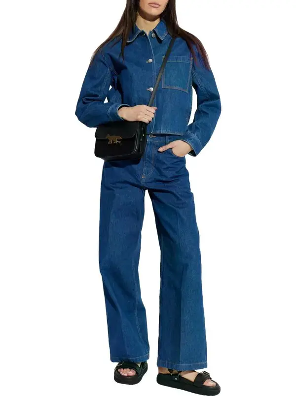 Maison Kitsuné Cropped Buttoned Denim Jacket - Blue