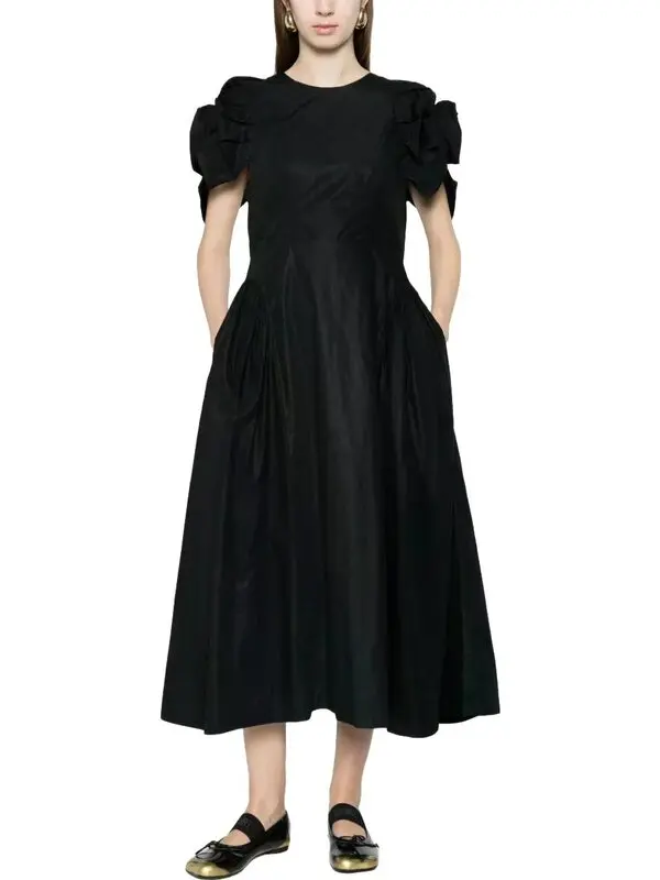 Simone Rocha Rose Puff-sleeve Midi Dress - Black