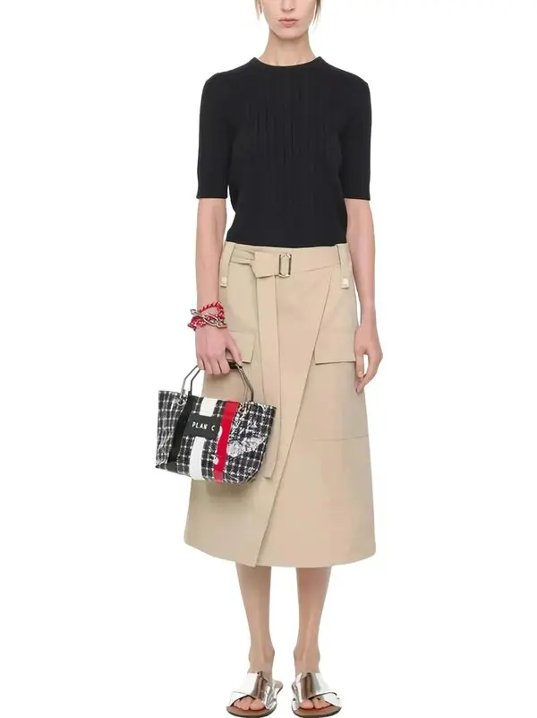 Plan C Belted Pocket A-line Skirt - Neutrals