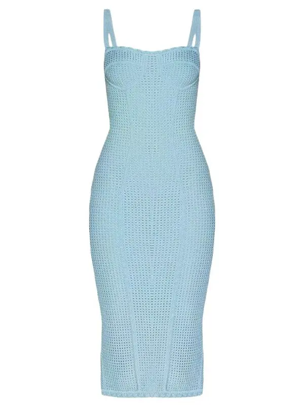 Dolce & Gabbana Square Neck Sleeveless Midi Dress - Blue