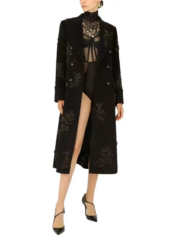 Dolce & Gabbana Embroidered Double-breasted Coat - Black