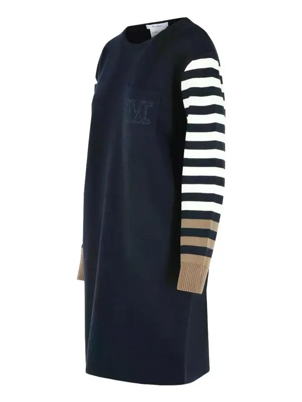 Max Mara Wool Sweater Dress With Striped Sleeves - Blue