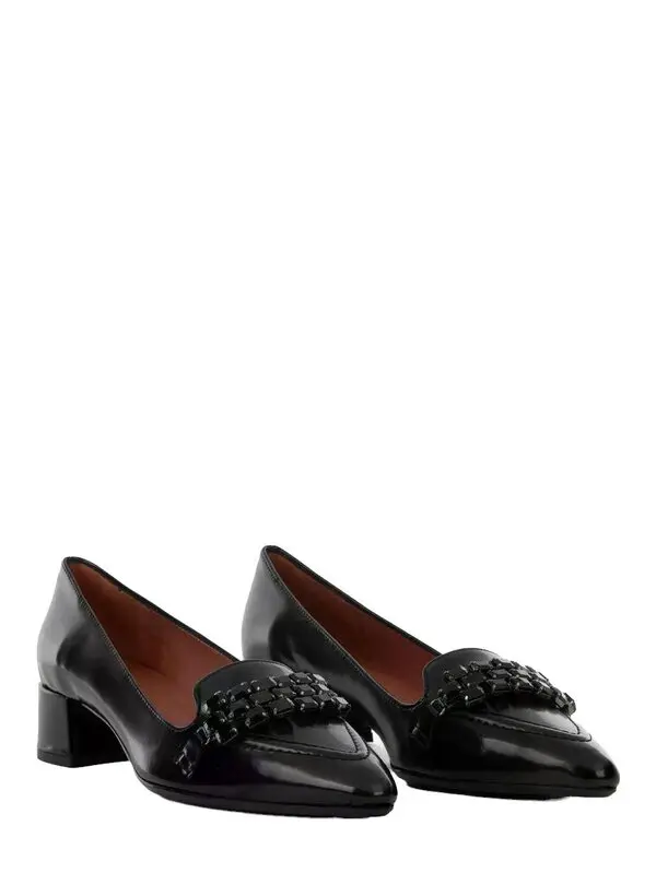 Status Pointed Leather Block Heel Pumps - Black