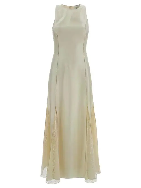 Loulou De Saison Iridescent Mesh Panel A-line Maxi Dress - Neutrals