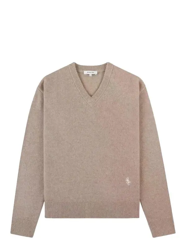 SPORTY & RICH V-neck Embroidered Sweater - Neutrals