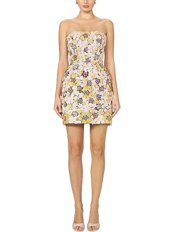 Costarellos Sirra Beaded Floral Mini Dress - Neutrals