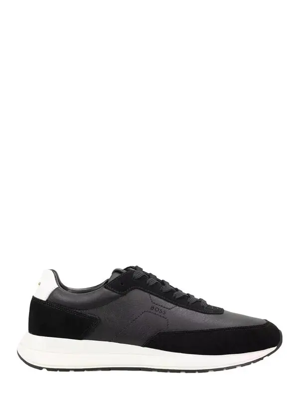 BOSS Panelled Leather Lace-up Sneakers - Black