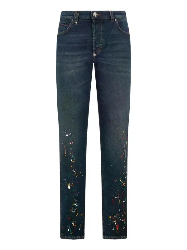 Philipp Plein Straight-leg Paint-detail Jeans - Blue