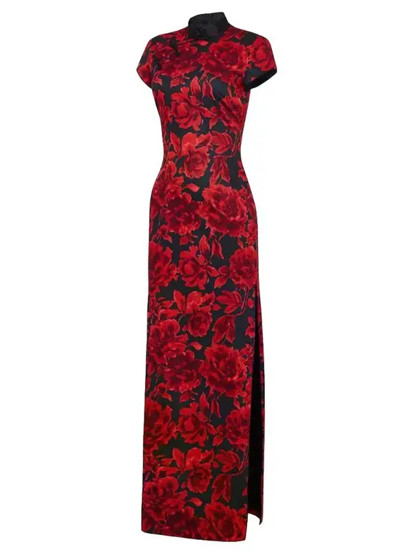 Shanghai Tang Floral Print Maxi Dress - Red