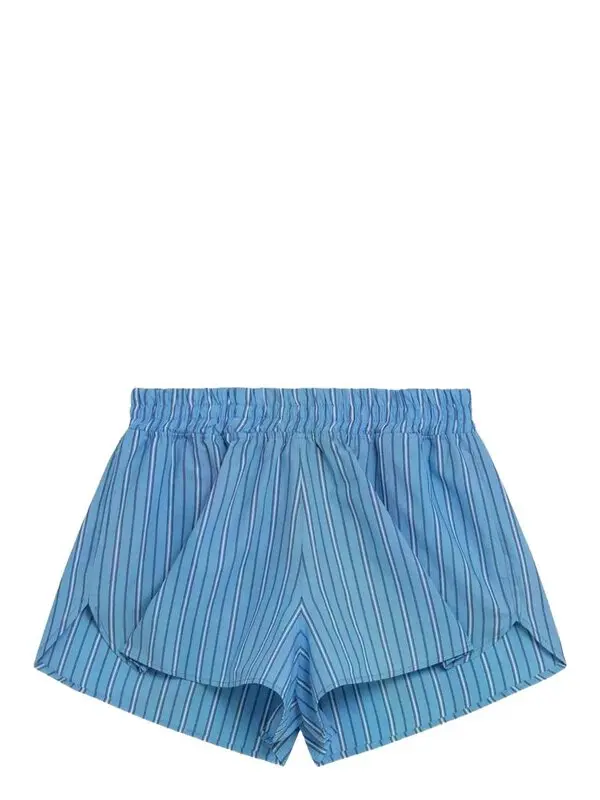 A PAPER KID Striped Cotton Shorts - Blue