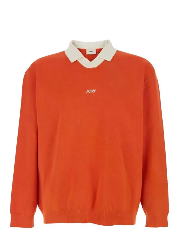 AUTRY Logo-print V-neck Sweatshirt - Orange
