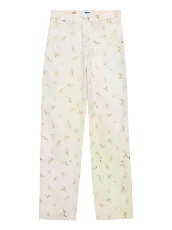 MSGM Floral Print Panel Trousers - Neutrals