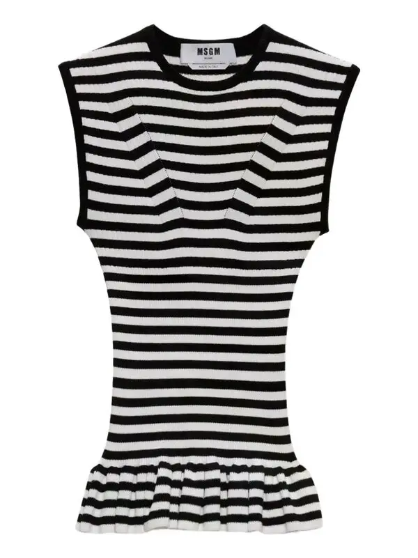 MSGM Striped Ruffled Sleeveless Top - Black