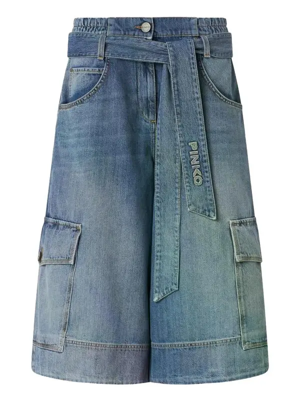 Pinko Denim Utility Bermuda Shorts With Belt - Blue